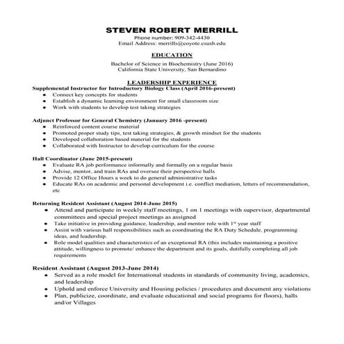 Steven R Merrill Resume | PDF