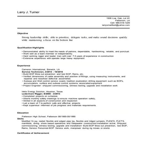 Larry Turner's Resume' (1) | DOCX