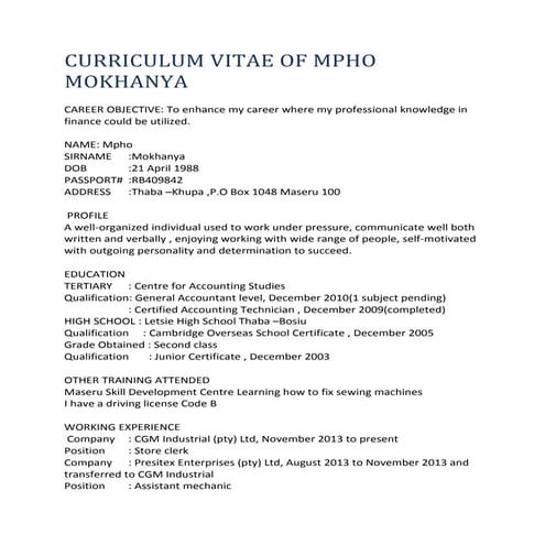 CURRICULUM VITAE OF MPHO MOKHANYA_1 | DOC