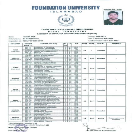 Bachelors Transcript | PDF