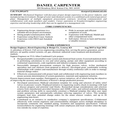 Daniel Carpenter Resume | PDF | Civil Engineering Industry | Industries