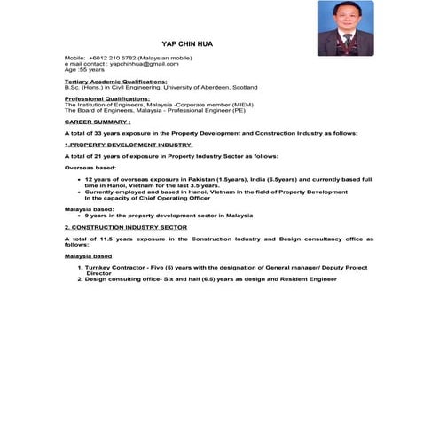 Yap CH profile | DOC | Civil Engineering Industry | Industries