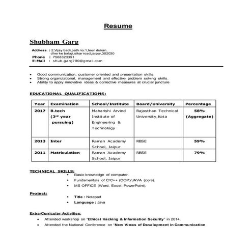 shubham resume | DOCX