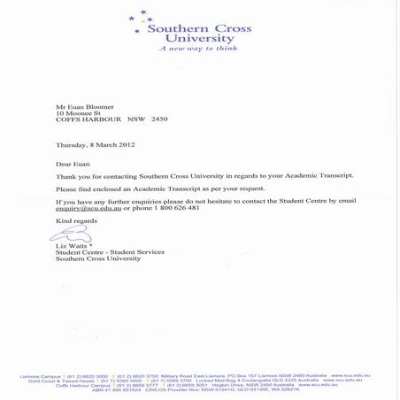 SCU letter and transcript | PDF