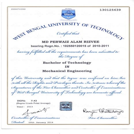B.TECH CERTIFICATE | PDF