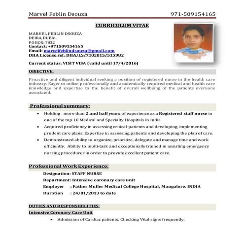 Marvel Dsouza CV | DOCX | Lung and Respiratory Health | Diseases and ...