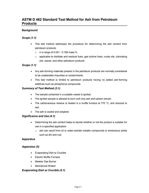 Standard Test For Ash From Petroleum Products , D482 | PDF
