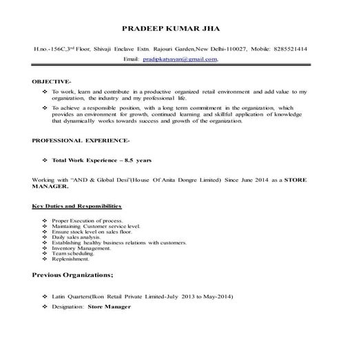 Pradeep_Resume | DOCX | Retail Industry | Industries