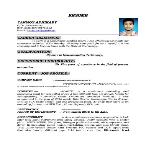 Resume for Metering or Instrumentation Engineer | DOC
