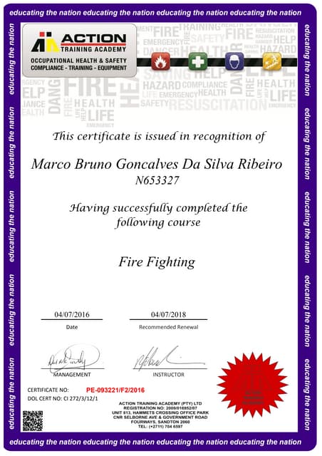 certificate fire safety | PDF