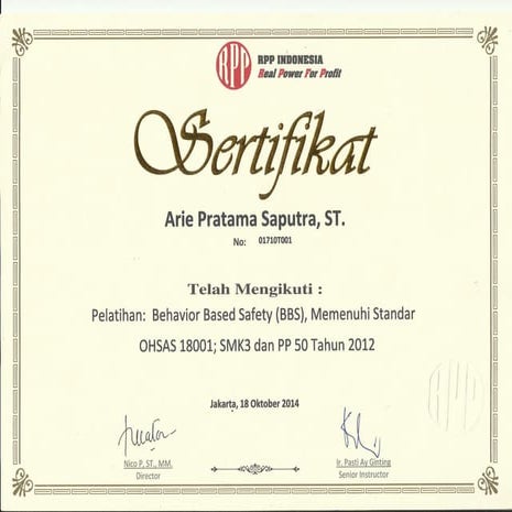 CERTIFICATE K3 MIGAS