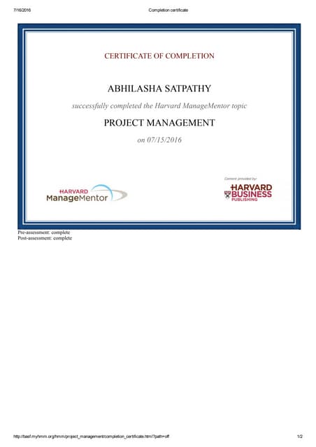 Harvard Project Management Cert | PDF | Business | Business and Finance