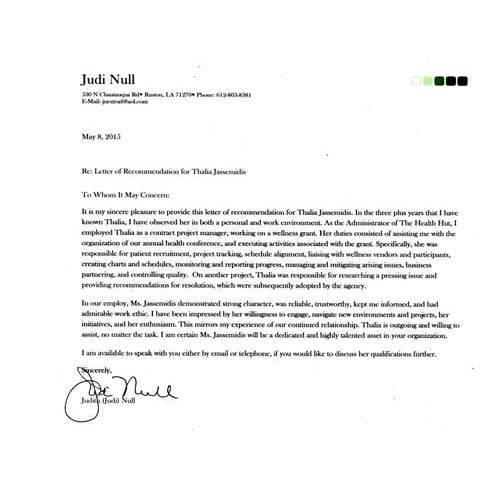 Thalia Recom Letter Health Hut 06 01 15 Pdf