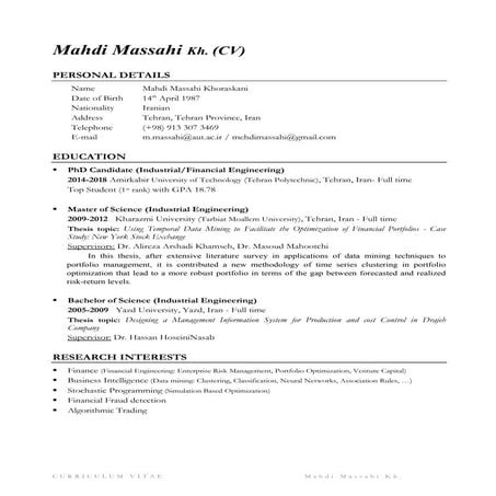 Mahdi Massahi_CV_V18 | PDF | Stocks and Bonds | Personal Investing