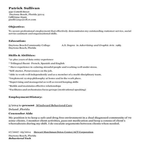Patrick Sullivan 2015 Resume | DOCX