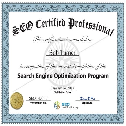 Bob Turner - SEO Certified Professional 2017 | PDF