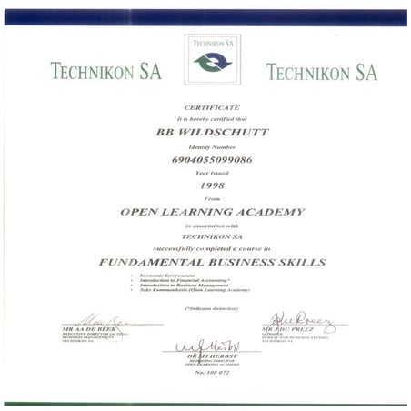 Technikon SA certificate | PDF