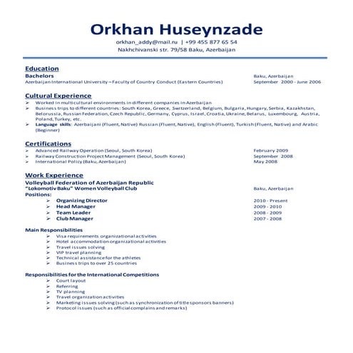 04 Orkhan Huseynzada - CV - EN | DOCX | Browsers | Computer Software and Applications