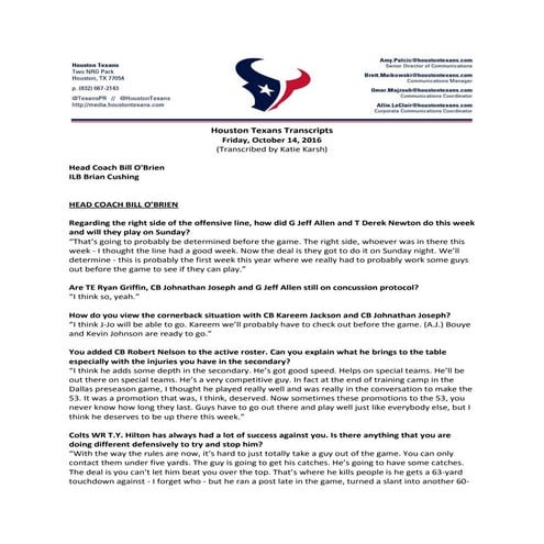 Houston Texans Transcript | PDF