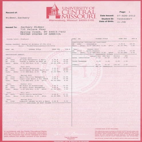 masters transcript | PDF
