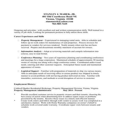Stanley J Marek, Jr Resume | PDF