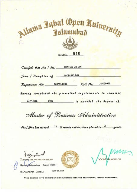 AIOU BA Degree | PDF
