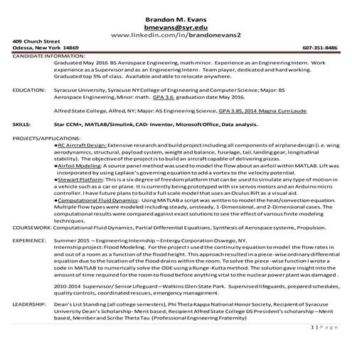 Brandon M Evans Resume | DOCX | Physics | Science