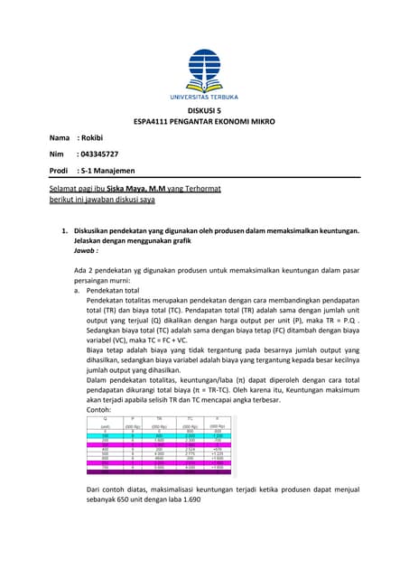 Matematika ekonomi (Keuntungan Maksimum) | DOCX