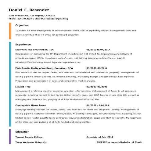 DANIEL - RESUME | DOCX | Home Financing | Personal Debt
