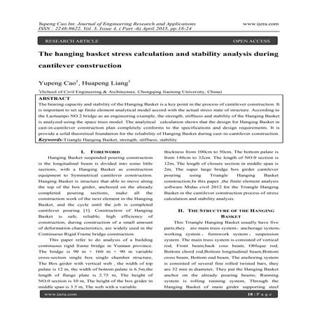 The hanging basket stress calculation and stability analysis during ...