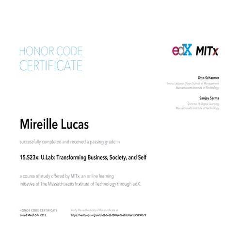 edX MITx_Transforming Business, Society and Self_Certificate | PPT