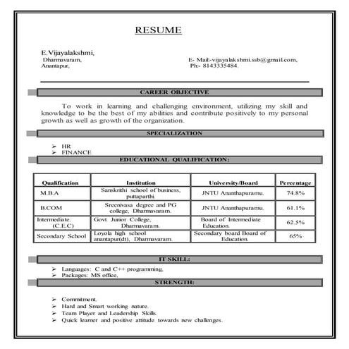 PIBM Resume format | DOCX