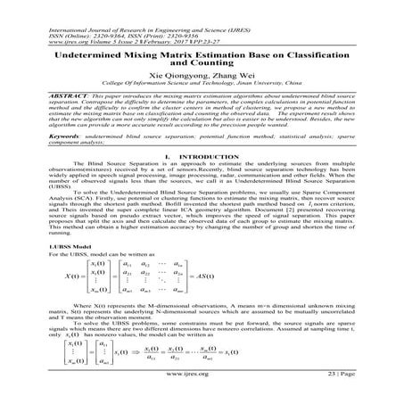 Undetermined Mixing Matrix Estimation Base On Classification And Counting Pdf 