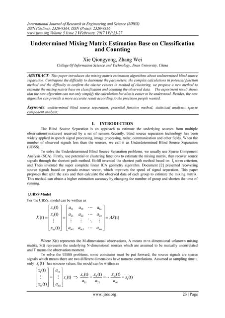 Undetermined Mixing Matrix Estimation Base On Classification And Counting Pdf