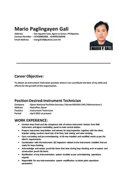 Instrument Supervisor CV | PDF