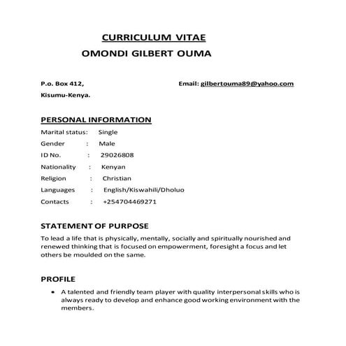 CURRICULUM VITAE for gilbert | DOCX | Careers