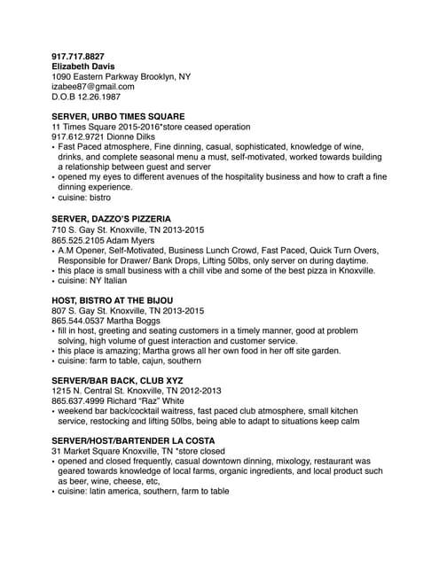 sylvia resume | ODT | Bars & Restaurants | Attractions