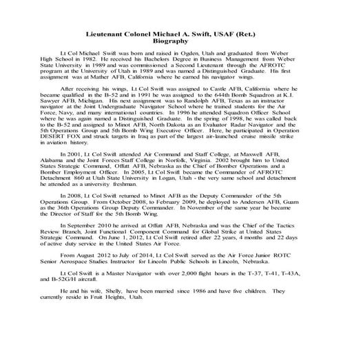 Lt Col Swift Biography | DOCX