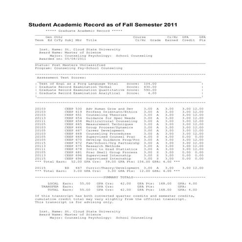SCSU Student Academic Record | PDF