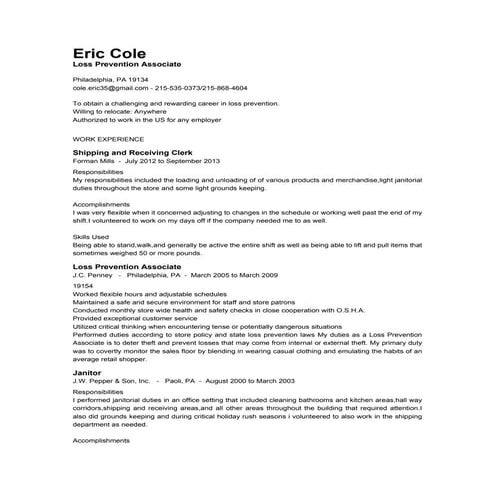 Eric-Cole resume 1 | PDF