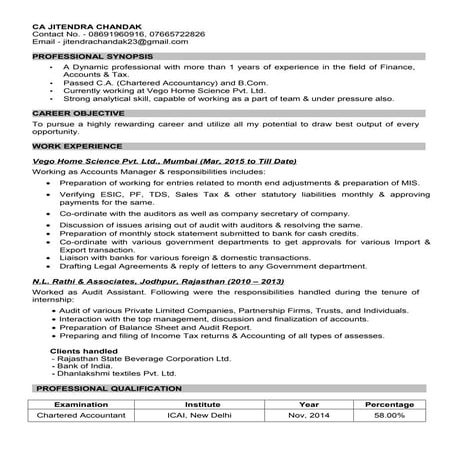 CA Jitendra Chandak Resume | PDF