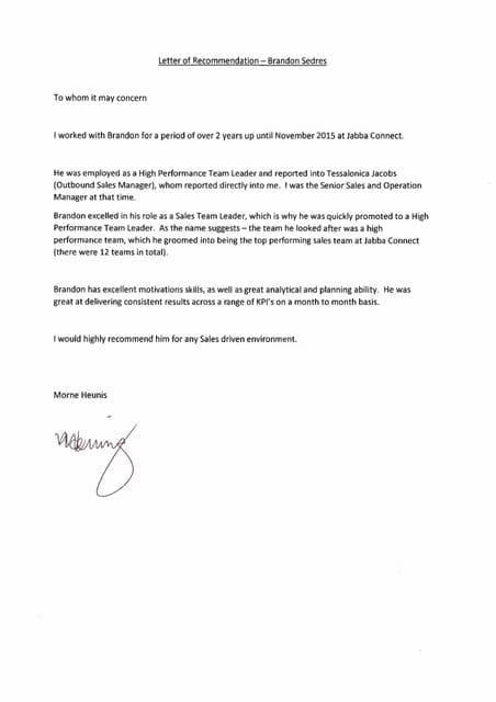 HR manager letter or recommendation | PDF
