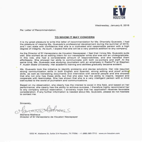 EV Recommendation Letter | PDF