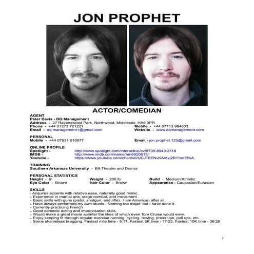 Jon Prophet Actor CV | PDF