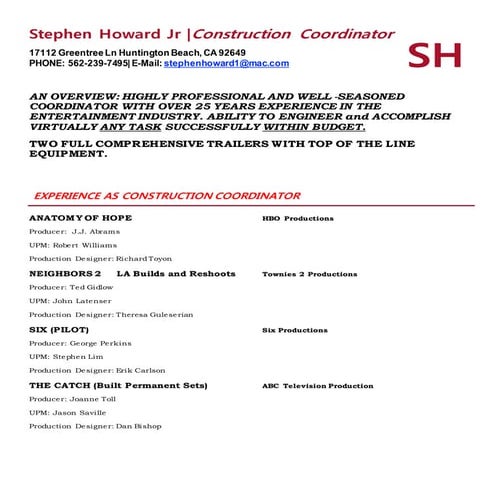 Stephen Howard Resume June 2016 | DOCX