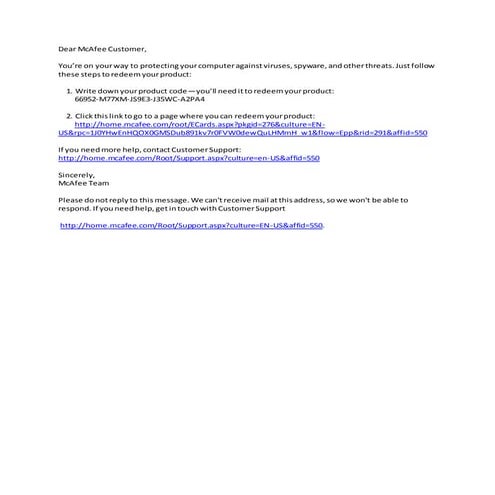 Dear McAfee Customer | DOCX