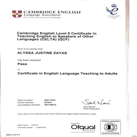 Celta certificate Alyssa zayas | PDF