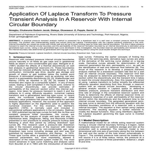 Application Of Laplace Transform To Pressure Transient Analysis In A Reservoir With Internal