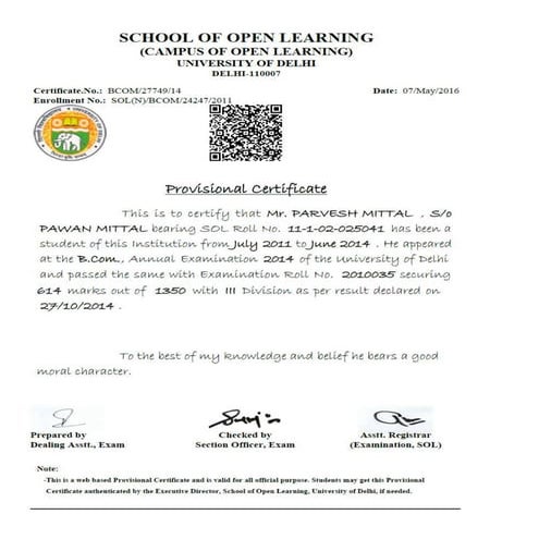 Provisional_Certificate | PDF