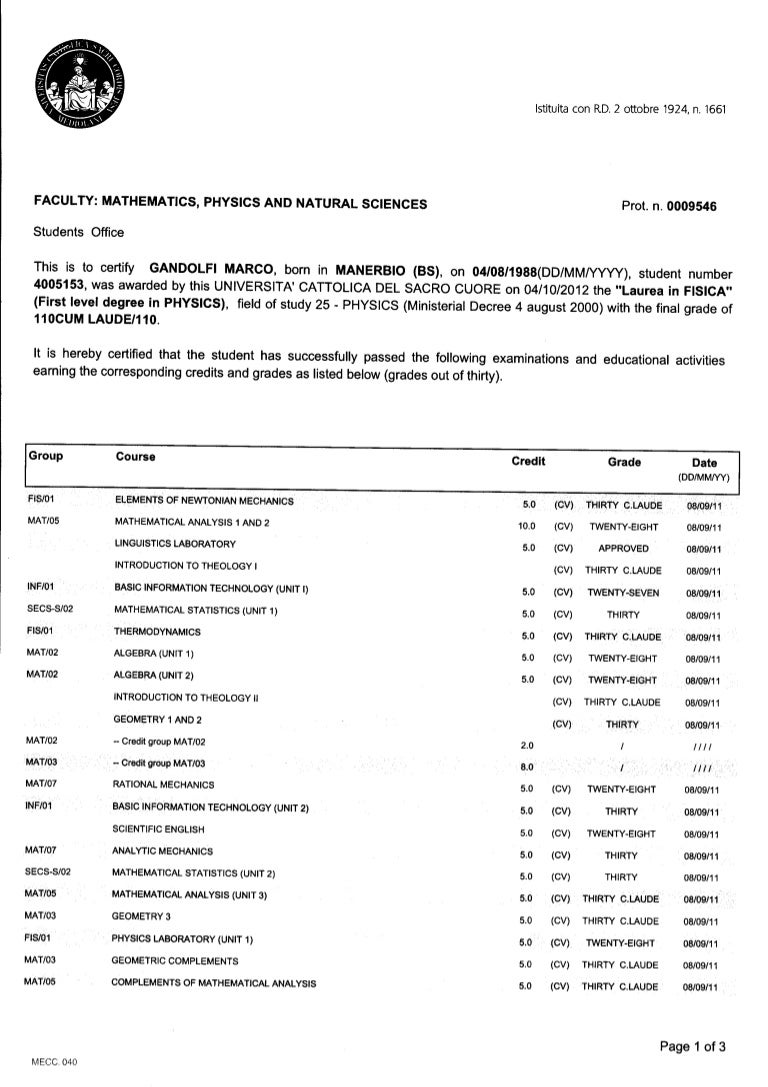First degree in Physics